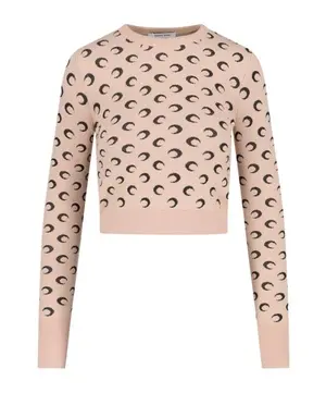 MARINE SERRE Moon Jacquard Cropped Jumper - Nude