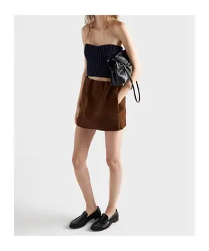 Prada Strapless Ribbed Knit Top With Mother Of Pearl Pendant