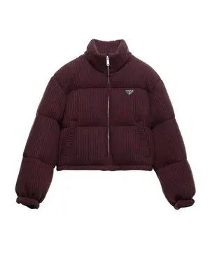 Prada Cropped Cashmere And Wool Down Jacket - Ebony/amaranth Red
