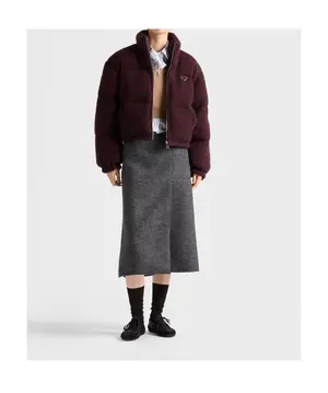 Prada Cropped Cashmere And Wool Down Jacket - Ebony/amaranth Red