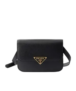 Prada Saffiano Leather Flap Shoulder Bag - Black