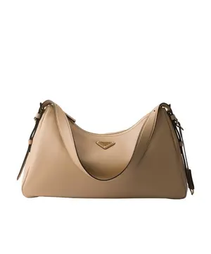 Prada Aimée Large Leather Shoulder Bag - Sand-colored