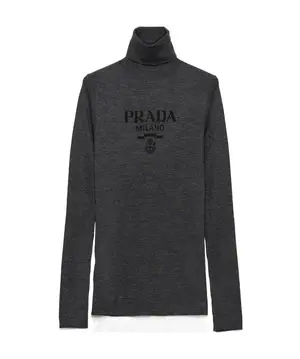 Prada Superfine Wool Ribbed Turtleneck Sweater - Dark Gray
