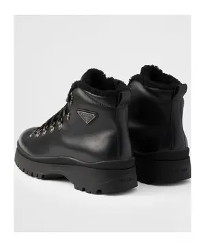 Prada Brixxen Leather Lace-up Ankle Boots