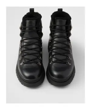 Prada Brixxen Leather Lace-up Ankle Boots