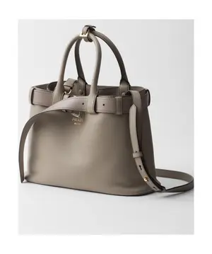Prada Buckle Small Leather Handbag With Belt - Muddy Gray