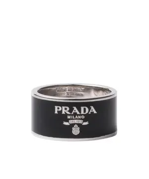 Prada Enameled Silver Ring - Black