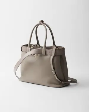 Prada Buckle Leather Handbag - Mud Grey