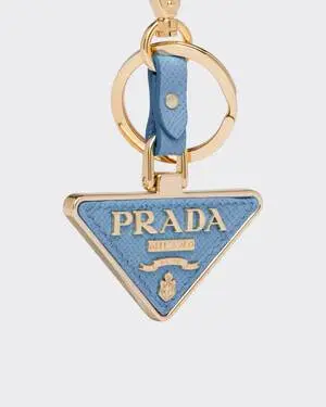 Prada Saffiano Leather And Metal Keychain With Iconic Pendants - Astral Blue