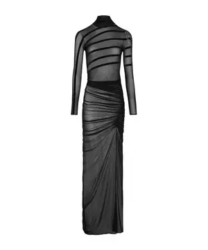 JEAN PAUL GAULTIER Mesh Maxi Dress With Flocked Stripes - Black