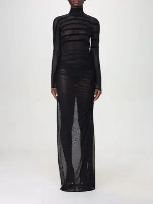 JEAN PAUL GAULTIER Mesh Maxi Dress With Flocked Stripes