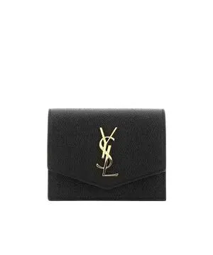 Saint Laurent Logo Plaque Snap Wallet - Black