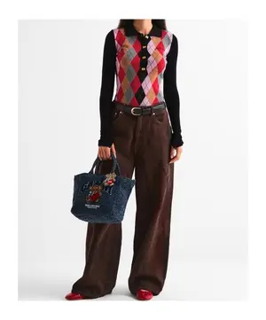 GANNI Argyle Knit Polo Top