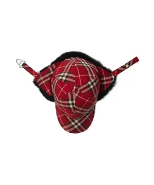 Burberry Checked Ear Flap Cap - Geranium