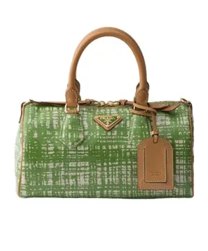 Prada Small Linen Blend And Leather Top-handle Bag