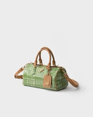 Prada Small Linen Blend And Leather Top-handle Bag