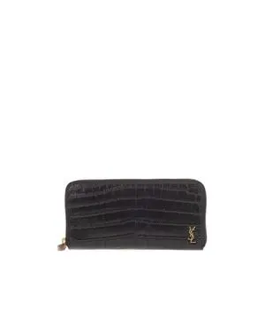 Saint Laurent Crocodile Effect Logo Wallet - Black