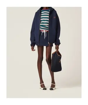 Miu Miu Embroidered Logo Zip-up Hooded Jacket