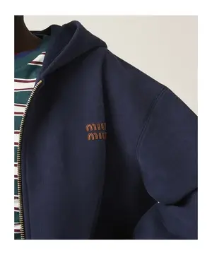 Miu Miu Embroidered Logo Zip-up Hooded Jacket