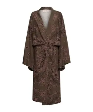 Attico Muslin Kaftan Dress With All-over Print And Self-tie Closure - Brown
