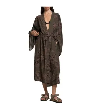 Attico Muslin Kaftan Dress With All-over Print And Self-tie Closure