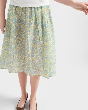 Prada Floral Print Pleated Re-nylon Skirt - Cream