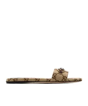 Gucci Gucci Logo Flat Sandals Brown