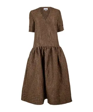 GANNI Plaid Short-sleeved Dress - Brown