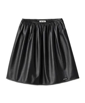 Miu Miu Nappa Leather Flared Skirt With Lace Trim