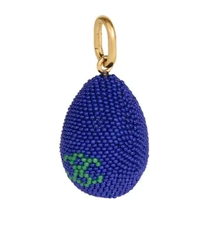 Celine Beaded Egg Pendant Charm With Gold Finish - Blue