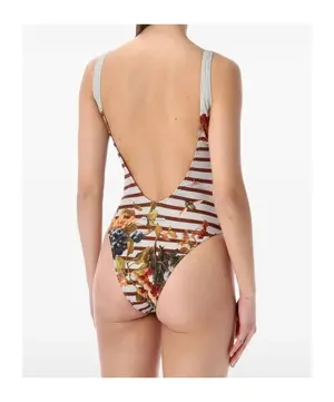 JEAN PAUL GAULTIER Striped Floral One-piece Swimsuit - White