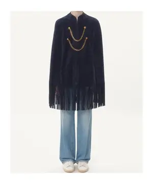 Valentino Garavani Suede Fringed Cape With Gold Tone Chain Detailing