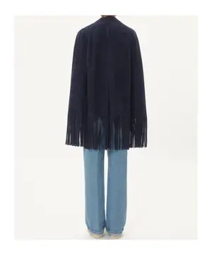 Valentino Garavani Suede Fringed Cape With Gold Tone Chain Detailing