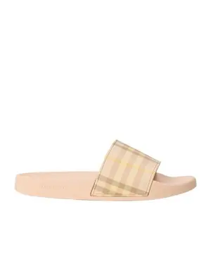 Burberry Checked Slip-on Slides - Nude