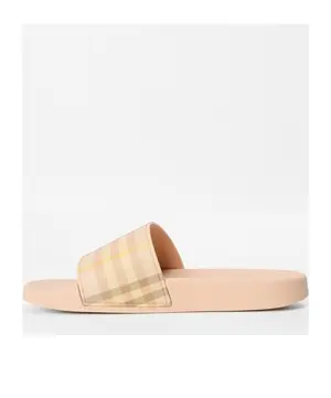 Burberry Checked Slip-on Slides - Nude