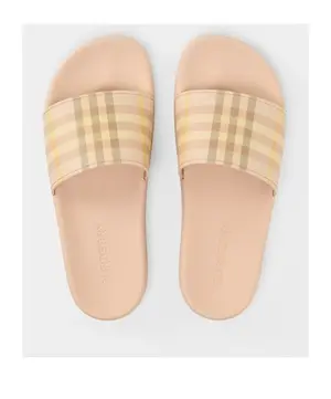 Burberry Checked Slip-on Slides - Nude