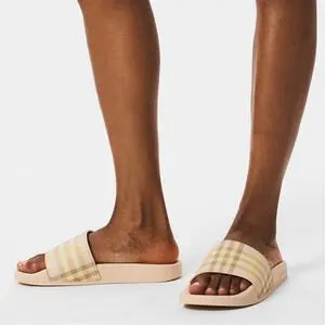 Burberry Checked Slip-on Slides - Nude