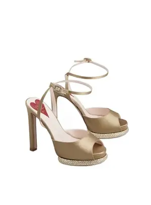 ROGER VIVIER Viv' Choc Platform Sandals In Satin - Brown