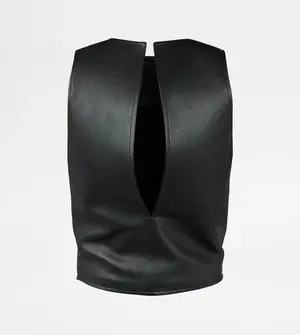 TOD'S Leather Crewneck Top With Side Pleats