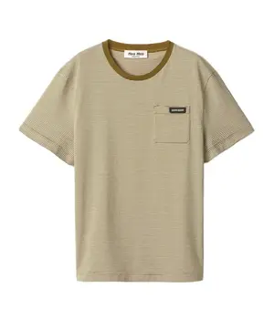Miu Miu Striped Cotton T-shirt With Pocket - Ivory/olive