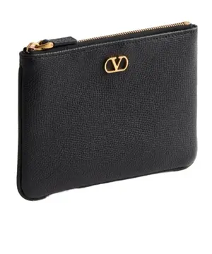 Valentino Garavani Vlogo Signature Grainy Calfskin Clutch Bag - Black
