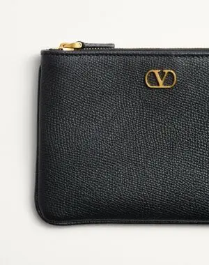 Valentino Garavani Vlogo Signature Grainy Calfskin Clutch Bag - Black
