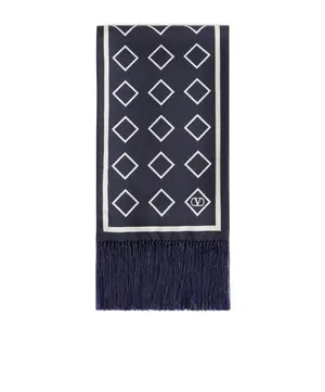 Valentino Garavani Opticool Vlogo Signature Fringed Edge Scarf - Black