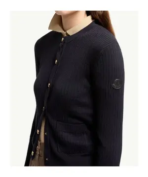 Moncler Leather Logo Wool Blend Cardigan