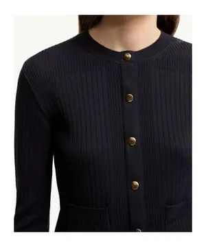 Moncler Leather Logo Wool Blend Cardigan