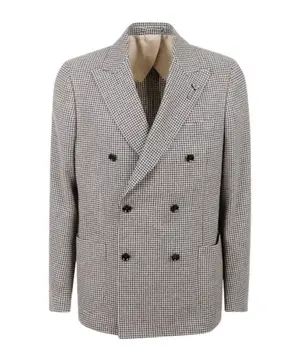 LARDINI Houndstooth Double-breasted Blazer - Gray