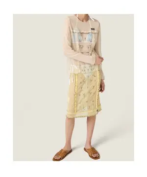 Miu Miu Embroidered Tulle Top - Nude