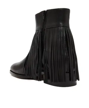 Valentino Garavani Leather Ankle Boots With Fringe And Logo Detail