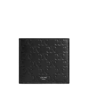 Celine Bi-fold Wallet With Coin Compartment In Calfskin With Triomphe Embossed - Black