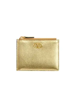 Valentino Garavani Vlogo Signature Cardholder In Laminated Grainy Calfskin - Nude